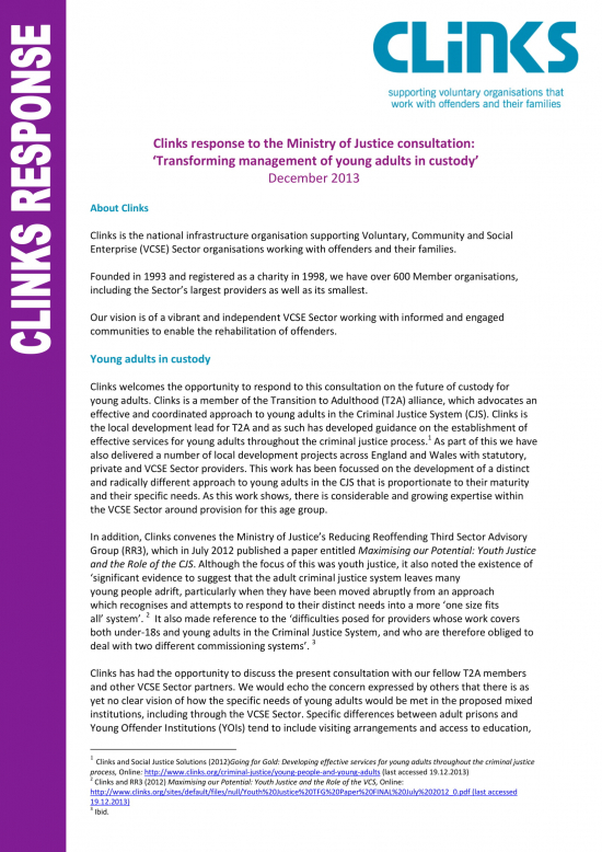 Clinks response to the Transforming management of young adults in ... Clinks response to the Transforming management of young adults in ...